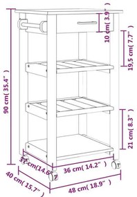 Servírovací stolek, kolečka, borovicový masiv, přírodní, NoBi DOROTEA