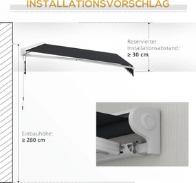 Markýza, elektricky/manuálně výsuvná, poloviční kazeta, dálkové ovládání, hliníkový rám, 4 x 3 m, šedá barva