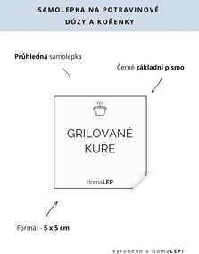 Samolepka na kořenky GRILOVANÉ KUŘE průhledná  5 × 5 cm základní písmo