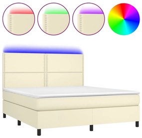 vidaXL Box spring postel s matrací a LED krémová 160x200 cm umělá kůže