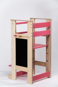 Lucas Wood Style učící věž Žofka - přírodní/růžová Učící věž s tabulí a kuličkami: přírodní/růžová