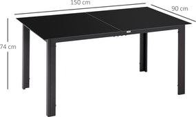 Zahradní stůl Outsunny pro 6 osob, jídelní stůl se skleněnou deskou, 150 x 90 x 74 cm, černý stůl na zahradu a balkon | Aosom.de