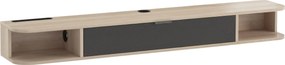 HOMCOM Závěsný TV nábytek, TV nábytek pro televize až do 152,4 cm (60 palců), výklopná zásuvka, 2 police, 140x24x16 cm, přírodní dřevo