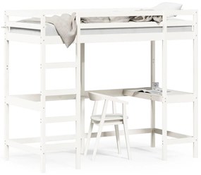Patrová postel se stolem bílá 100 x 200 cm masivní borovice - Default Title