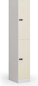Šatní skříňka S1 s úložnými boxy, 2 boxy, 1850 x 300 x 500 mm, mechanický kódový zámek, laminované dveře, bříza
