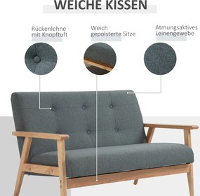 HOMCOM Dvoumístná pohovka Loveseat 2-místná s čalouněním kompaktní design v kombinaci lnu a kaučukovníku šedá 115x66,5x73cm do obývacího pokoje | Aos…