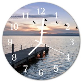 Nástenné skleněné hodiny Jezero ptáků