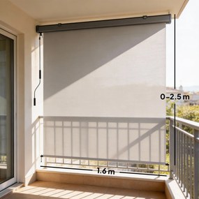 Outsunny bezšňůrová venkovní roletta, UPF50+ voděodolné stínění pro terasu, balkon nebo altánek, 250 × 160 cm, krémová