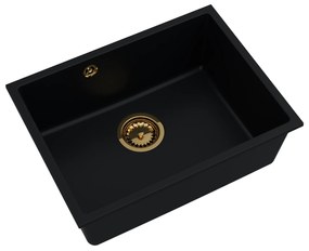 Sink Quality Crypton 60, kuchyňský granitový dřez 535x400x205 mm + zlatý sifon, černá, SKQ-CRY.C.1KBO.60.XG