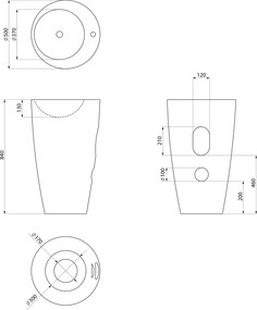Aqualine keramické umyvadlo 50 x 84 cm s otvorem pro baterii s přepadem volně stojící bílá VS701