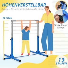 HOMCOM Gymnastická hrazda, 13stupňově výškově nastavitelná hrazda, hrazda z dřeva & stabilní ocelová konstrukce do 75 kg, pro děti 3+, do interiéru i…