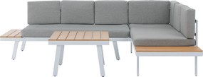 Zahradní set, bílá ocel/dub/světle šedá, PELOR