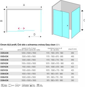 Mereo Mereo, Sprchový kout, Lima, obdélník, zasunovací dveře a pevný díl, L/P, chrom ALU, sklo Čiré, CK85433K