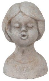 Šedá cementová dekorace busta dívky – 11x10x18 cm