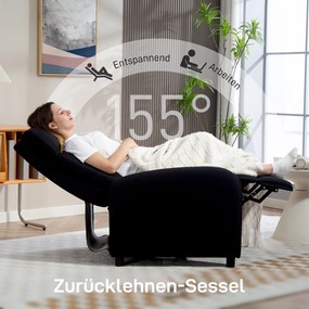 HOMCOM Relaxační křeslo s funkcí ležení, vysouvatelná opěrka nohou, taštičkový pružinový systém, do 150 kg, černé