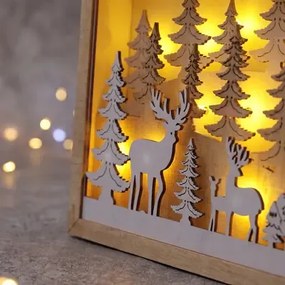 Solight LED 3D dřevěná vánoční dekorace v rámu / 12x LED / časovač / 2