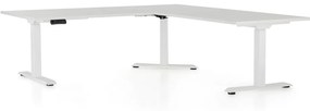 Výškově nastavitelný stůl OfficeTech Angle, 180 x 200 cm, bílá podnož, světle šedá