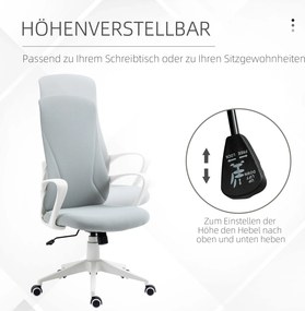 Kancelářská židle Vinsetto s funkcí naklápění, výškově nastavitelná, ergonomická počítačová židle, otočná PC židle pro domácí kancelář, pružná látka,…