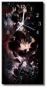 Skleněné hodiny vertikální Květy černé květy