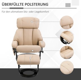 HOMCOM Polohovací křeslo s funkcí polohování, masážní křeslo, TV křeslo, polohovací křeslo, ergonomické křeslo s taburetem, béžová barva, 76 x 80 x 1…