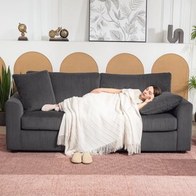 HOMCOM 3místná pohovka s dekorativními polštáři, manšestrová pohovka do obývacího pokoje nebo ložnice, šířka 212 cm, tmavě šedá