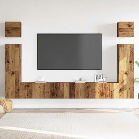 Sada 6 kusů nástěnné TV skříňka starého dřeva kompozitní dřevo 3329141