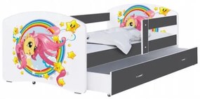 Dětská postel LUKI se šuplíkem ŠEDÁ 160x80 cm vzor PONÍK