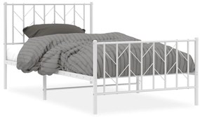 vidaXL Kovový rám postele s hlavovým a nožním čelem bílý 100 x 200 cm