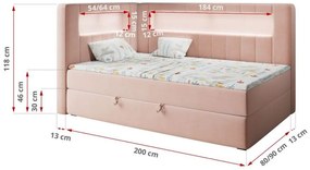 Dětská kontinentální postel MAIA s LED osvětlením Pravá