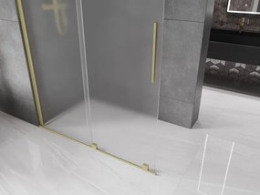 Mexen Velar, sprchová zástěna s posuvnými dveřmi Walk-in 150 x 200 cm, 8mm sklo námraza, zlatá matná, 871-150-000-33-55