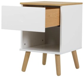 Bílý noční stolek s nohami z dubového dřeva Tenzo Dot