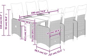 7dílný zahradní bistro set s poduškami hnědý polyratan 3277193