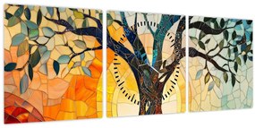 Obraz -  Mozaika - slunce a strom I. (s hodinami) (90x30 cm)