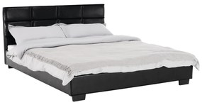 Manželská postel s roštem, 160x200, černá ekokůže, Tempo Kondela MIKEL