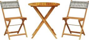 3dílný bistro set šedý polyratan a masivní dřevo 3281839