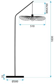Toolight Toolight, stojací lampa 183cm, 1xE27, APP1844-1F, černá, OSW-07065