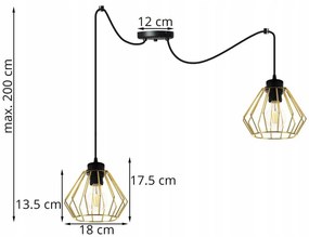 Závěsné svítidlo NUVOLA SPIDER 1, 2x zlaté drátěné stínítko