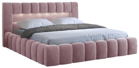 Manželská postel 160 cm Luxa (růžová) (s roštem, úl. prostorem a LED). 1041564