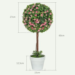 HOMCOM Umělé růže 2ks sada 60 cm, umělá rostlina s růžovými květy, UV ochrana pro vnitřní i venkovní použití