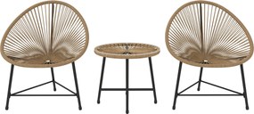 Outsunny Sada zahradního nábytku z poly rattan, venkovní lounge nábytek na balkon pro 2 osoby, 3-dílná sedací souprava se 2 židlemi a stolem, odolný z