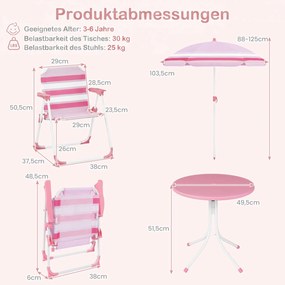 Costway Dětská sedací skupina s výškově nastavitelným slunečníkem 4 – růžový