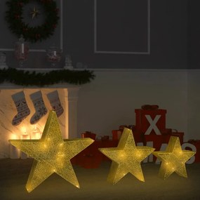 Vánoční LED hvězdy 3 ks zlatá síťovina dovnitř i ven - Default Title