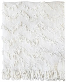 Slabounký béžový bavlněný pléd s třásňovitým vzorem Datty - 135*152 cm