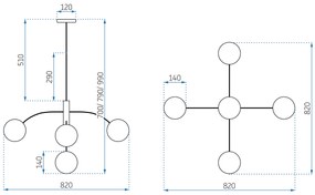 Toolight Stropní svítidlo se skleněnými stínidly APP1021-6CP