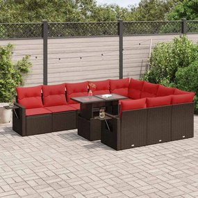 11dílná zahradní sestava s poduškami hnědá polyratan akácie 3326555