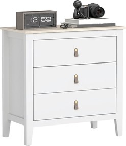 HOMCOM Komoda se 3 zásuvkami pro ložnici s PU úchyty, 80x40x78,5 cm, bílá | Aosom