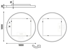 Nimco Bílé kulaté LED zrcadlo pr. 1000 mm se dvěma dotykovými senzory - ZPB 28004RVX-05