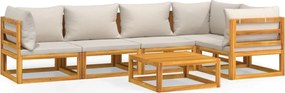 vidaXL 6dílná zahradní sedací souprava podušky masivní dřevo [3155301] Barva polštáře: Světle šedá