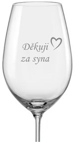 Svatební sklenička na víno Děkuji za syna s datem svatby na dýnku