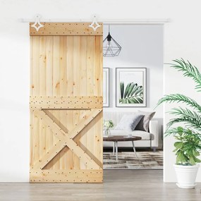 Posuvné dveře s kováním 95 x 210 cm masivní borové dřevo,  3203195